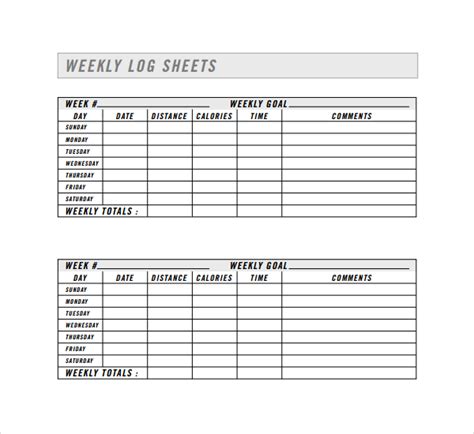 Printable Weekly Log Sheet Printable Word Searches