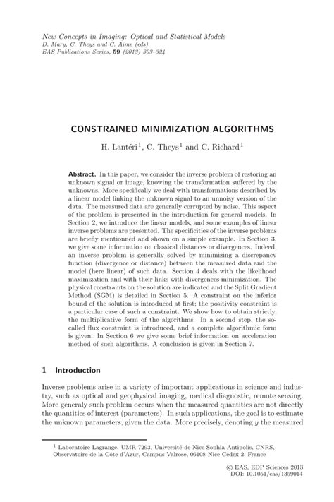 Pdf Constrained Minimization Algorithms Linear Models