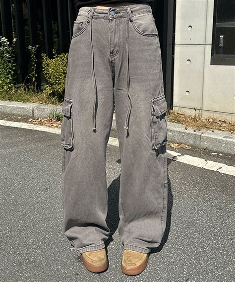 파격세일핏보장💗 스웨드 힙한 워싱 롱 와이드 카고 데님 팬츠 3color 에이블리