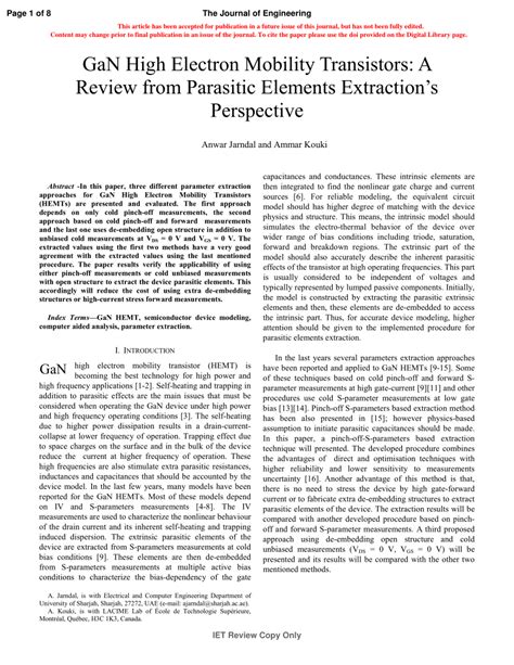 Pdf Gan High Electron Mobility Transistors A Review From Parasitic Elements Extraction