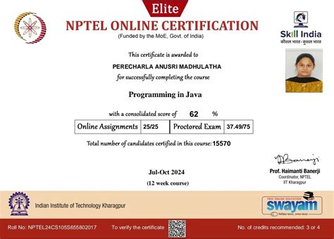 Perecharla Anusri Madhulatha On Linkedin Nptel Elite