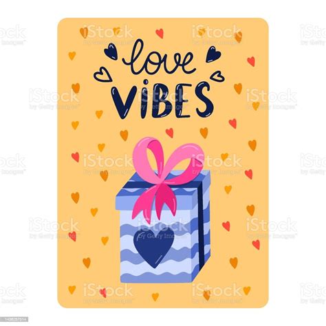 발렌타인 데이 생일 또는 기타 휴일을위한 귀여운 엽서 사랑스러운 글자가 있는 포스터 사랑의 분위기와 활이 있는 닫힌 선물 상자의 벡터 손으로 그린 그림 인사말 카드 서식