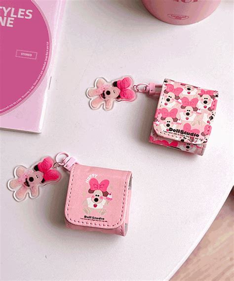 키링세트 핑크 리본 그로밋 레더 가죽 커버 귀여운 강아지 카툰 키링 펜던트 에어팟 1세대 2세대 3세대 프로 프로2세대 프로2 케이스 에이블리