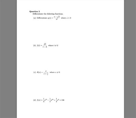 Solved Question Differentiate The Following Functions A Chegg