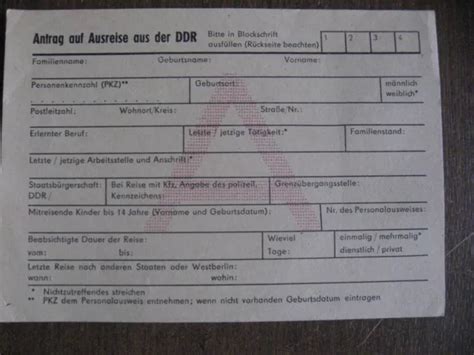 DDR FORMULAR PM 67g Antrag Auf Ausreise Aus Der DDR Unbenutzt Siehe Fotos EUR 1 00