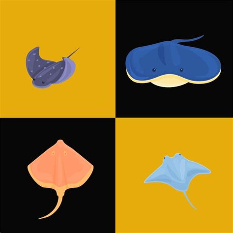 벡터 귀여운 가오리 만화 세트 프리미엄 벡터