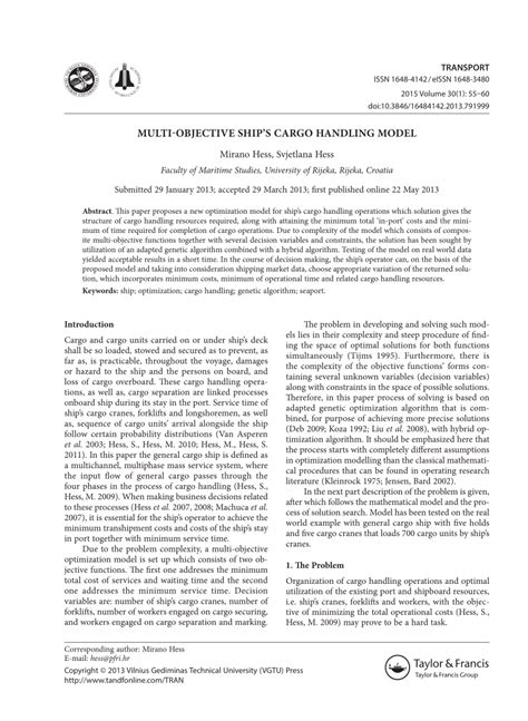 Pdf Multi Objective Ships Cargo Handling Model