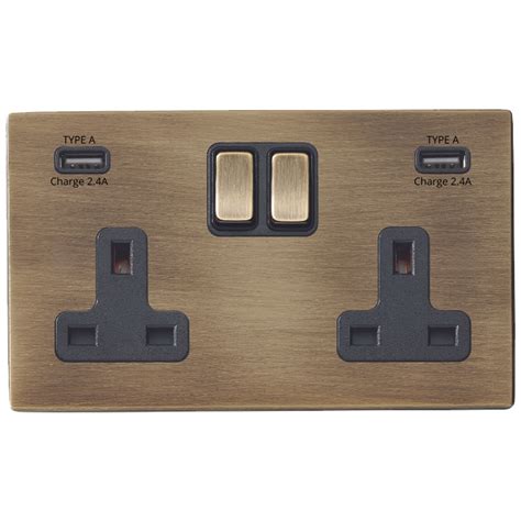 Avenue Screwless Slim 13a Double Socket 2 Gang Antique Brass