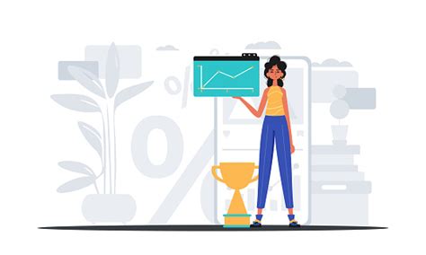 여자 친구는 그의 패스에 도덕적 효과가 더해진 그래프를 들고 있습니다 디지털 상용화 개념 트렌디한 스타일 벡터 일러스트레이션 개념에 대한 스톡 벡터 아트 및 기타 이미지