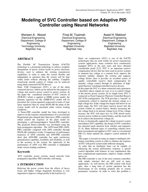 PDF Modeling Of SVC Controller Based On Adaptive PID Controller Using Neural Networks