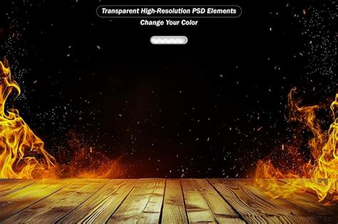 Premium PSD Wooden Table With Fire Burning At The Edge Of The Table