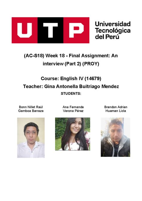 Ac S18 Week 18 Final Assignment An Interview Part 2 Proy A Hello Miss Gina Buitriago