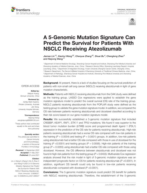 Pdf A 5 Genomic Mutation Signature Can Predict The Survival For Patients With Nsclc Receiving