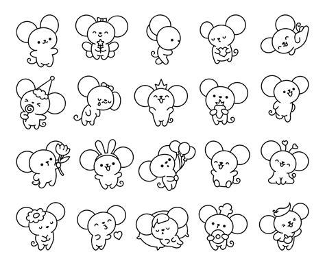 El Lindo Ratón Kawaii Para Colorear Página De Dibujos Animados