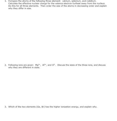 Solved 1 Compare The Atoms Of The Following Three Element Chegg Com