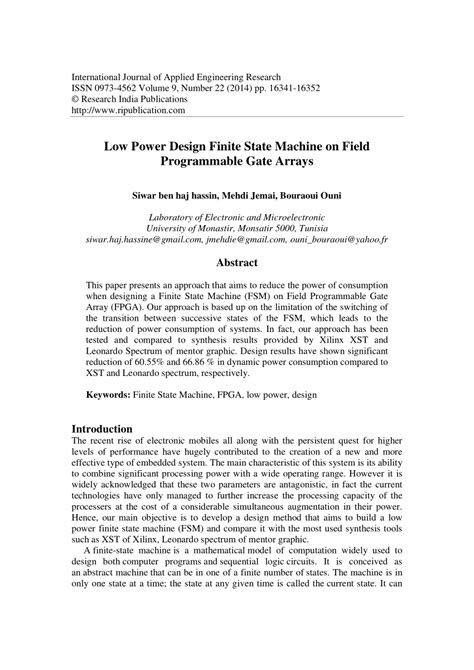 Pdf Low Power Design Finite State Machine On Field Programmable Gate Arrays