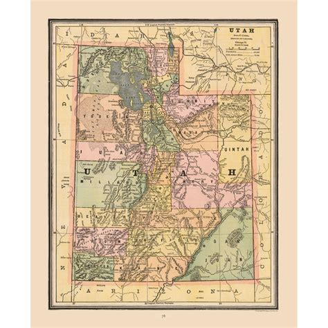 Historic State Map Utah Cram 1888 23 X 2827 Vintage Wall Art