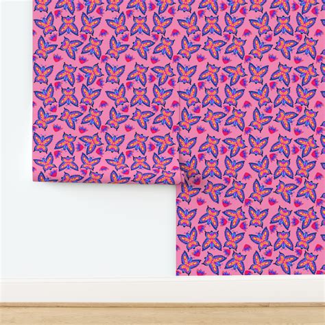 Valeria Flutterby Pink Blush Wallpaper Spoonflower