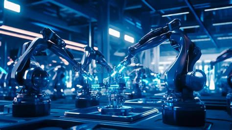 Arm Robot Working With Screen Monitor Control Industrial Machine Robot