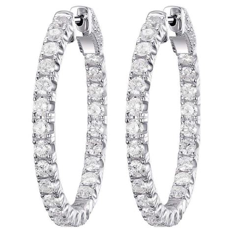 2 84 Carat Diamond Hoop Earrings In 18 Karat Yellow Gold For Sale At