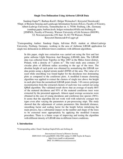 Pdf Single Tree Delineation Using Airborne Lidar Data
