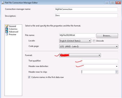 How To Find The Properties Of A Flat Filetxt When Defining Ssis