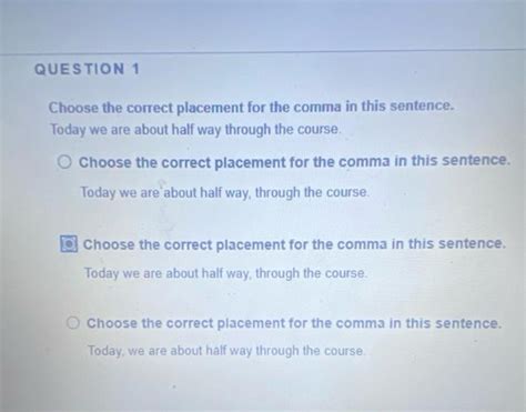 Question 5 Choose The Correct Placement For The Comma