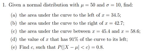 Solved Given A Normal Distribution With μ 50 And σ 10 Find