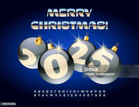벡터 크리 에이 티브 인사말 카드 메리 크리스마스 2025 실버 크리스마스 공 트렌디 한 알파벳 문자와 숫자 세트 공휴일에 대한 스톡 벡터 아트 및 기타 이미지 Istock