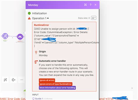 unable to assign person columnvalueexception error monday apps