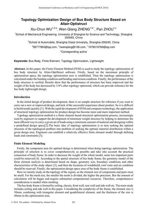 PDF Topology Optimization Design Of Bus Body Structure Based On Altair OptiStruct