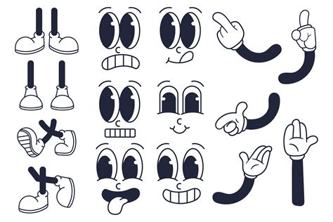 Retro Cartoon Character Body Parts Set Graphic By Ozan Id · Creative