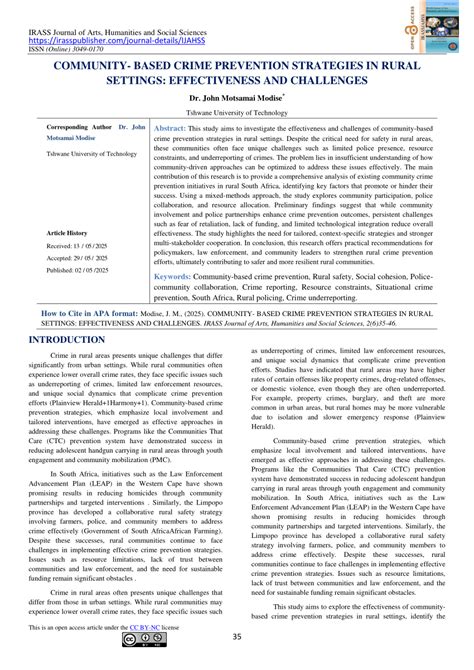 Pdf Community Based Crime Prevention Strategies In Rural Settings