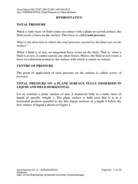 Hydrostatics Pdf Pressure Force