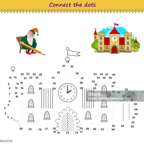 1부터 80까지의 점을 연결하고 오래된 성을 그립니다 숫자 사이의 선을 추적합니다 아이들을 위한 색칠 공부 계산 기술을 개발합니다 어린이를 위한 논리 퍼즐 게임 교육 페이지