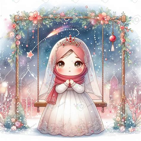 بک گراند کودکانه دختر ناز با حجاب کنار تاب در شب برفی کد 41961ویژه عکس