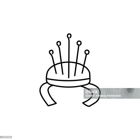 핀 쿠션의 블랙 화이트 벡터 일러스트입니다 선 퀼트 악기의 아이콘입니다 패치워크 바느질 도구 바느질 액세서리입니다 흰색 배경에 고립 공예에 대한 스톡 벡터 아트 및 기타