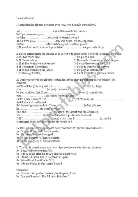 Conditional Exercises ESL Worksheet By Megrose