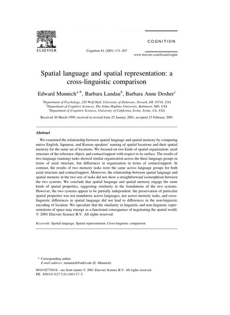 Pdf Spatial Language And Spatial Representation A Cross Linguistic Comparison