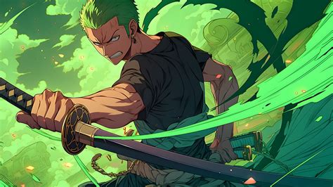 One Piece Roronoa Zoro With Sword Green Desktop Wallpaper 4k