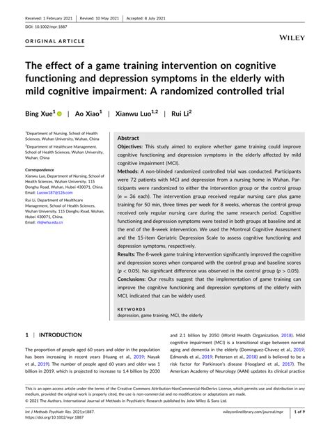 Pdf The Effect Of A Game Training Intervention On Cognitive Functioning And Depression