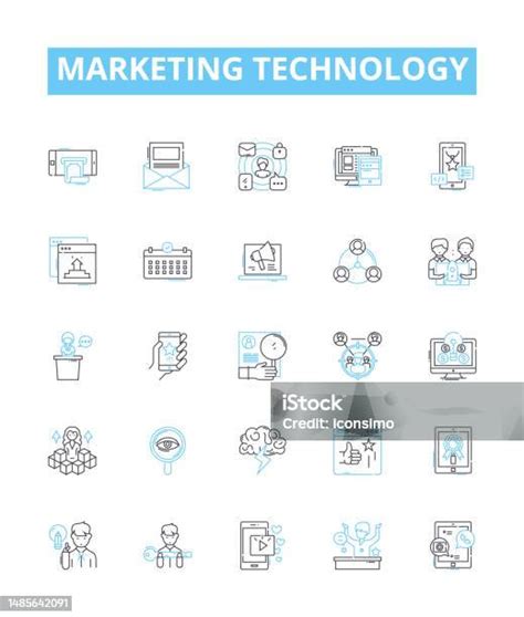 마케팅 기술 벡터 라인 아이콘이 설정되었습니다 마케팅 기술 디지털 플랫폼 분석 자동화 전자 상거래 일러스트레이션 개요 개념 기호 및 기호 아이콘에 대한 스톡 벡터 아트 및