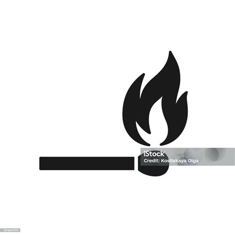 Ikon Korek Api Terisolasi Hitam Dengan Api Di Latar Belakang Putih Siluet Tongkat Pertandingan