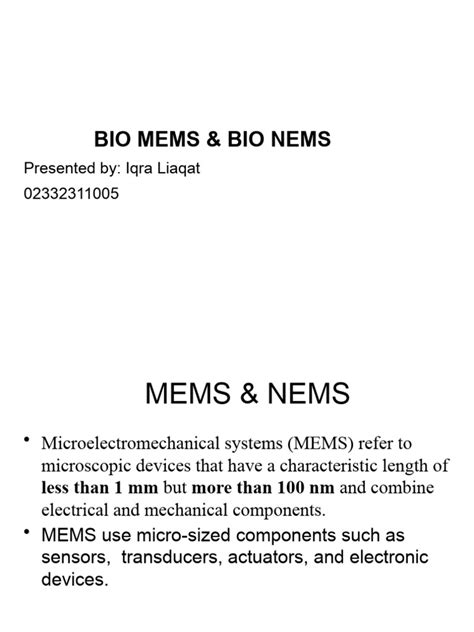 Biomems Overview Presentation Pdf Biosensor Biotechnology