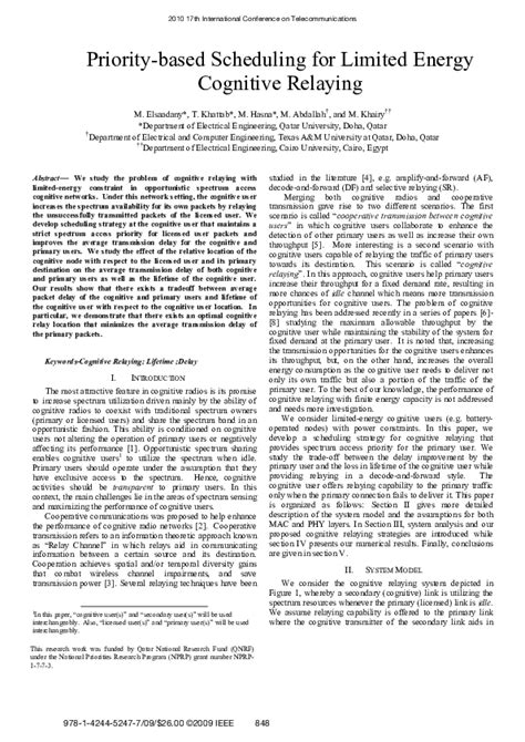 pdf priority based scheduling for limited energy cognitive relaying