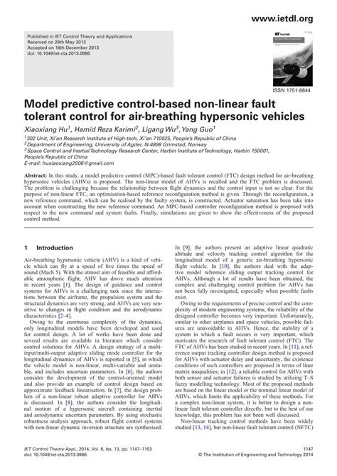 Pdf Model Predictive Control Based Non Linear Fault Tolerant Control For Air Breathing