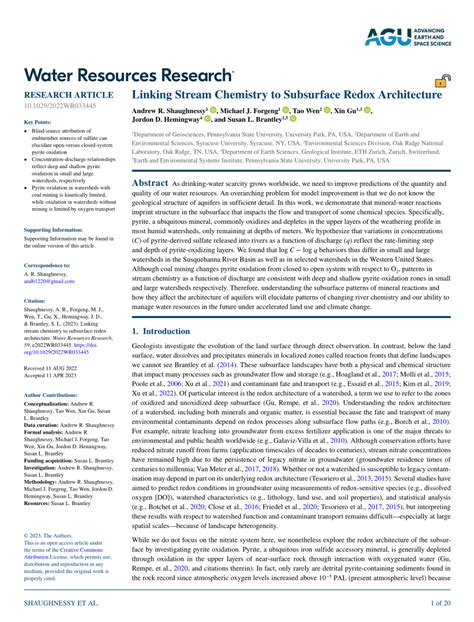 Pdf Linking Stream Chemistry To Subsurface Redox Architecture