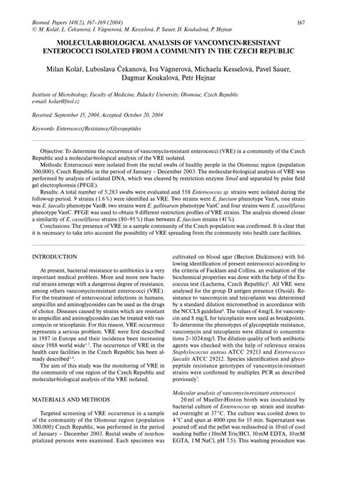 Pdf Molecular Biological Analysis Of Vancomycin Resistant Enterococci Isolated From A