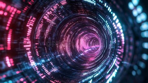 Abstract Digital Tunnel With Neon Lights And Binary Code Stock Illustration Illustration Of