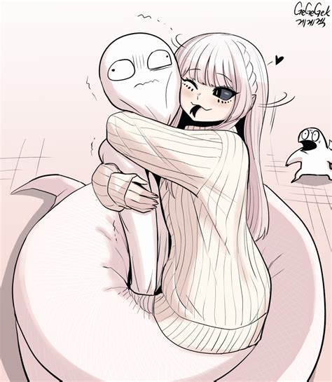 Gegegekman Original Highres 1girl 1other 3 Artist Name Artist Self Insert Black Sclera